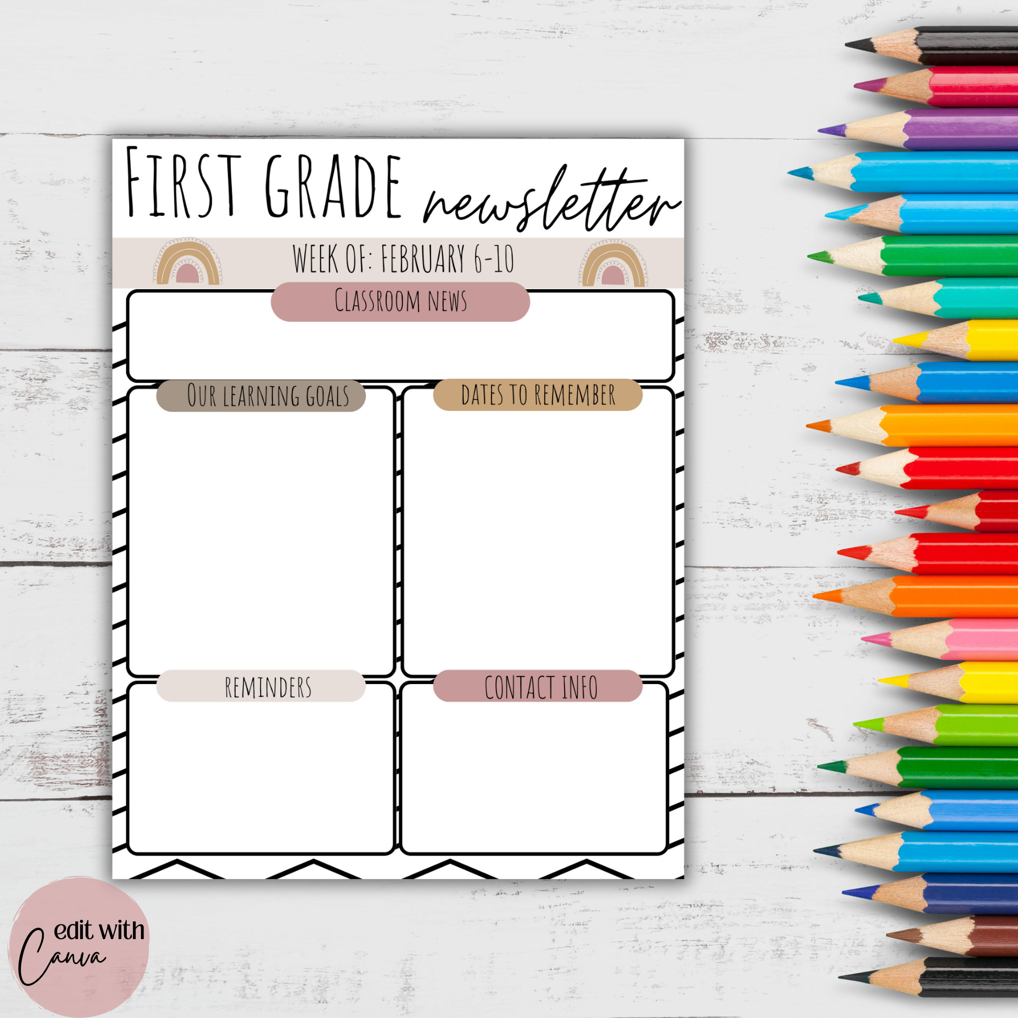 Boho Rainbow Editable Classroom Newsletter Digital Download - Etsy