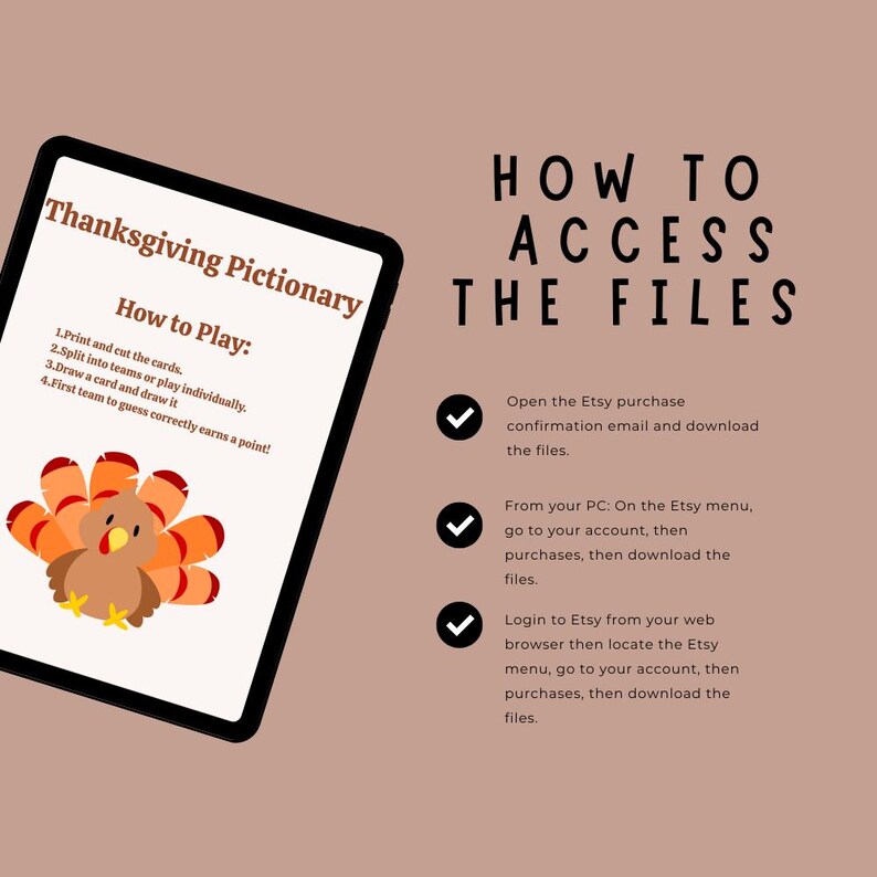 Thanksgiving Pictionary & Charades Game | Printable Fall Party Game ...