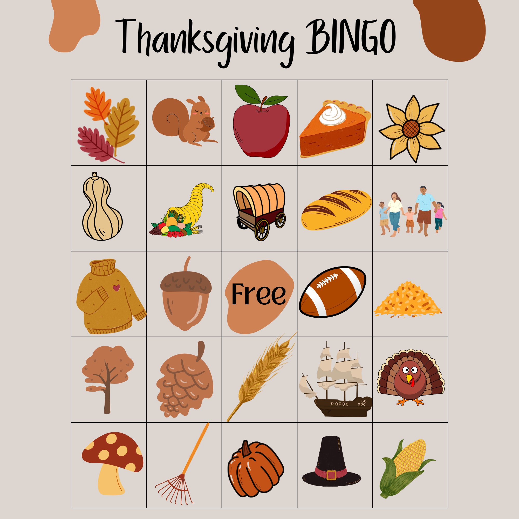 Printable Thanksgiving Bingo for Family Fun and Kids Activities - Etsy