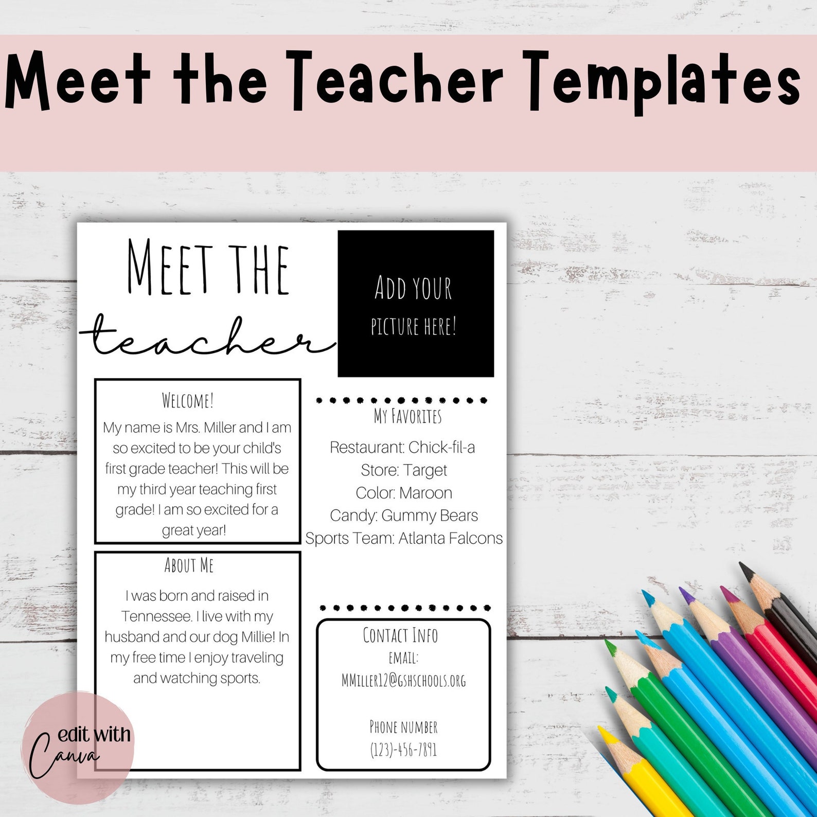 Editable Teacher Introduction Template for First Day of School on Canva ...