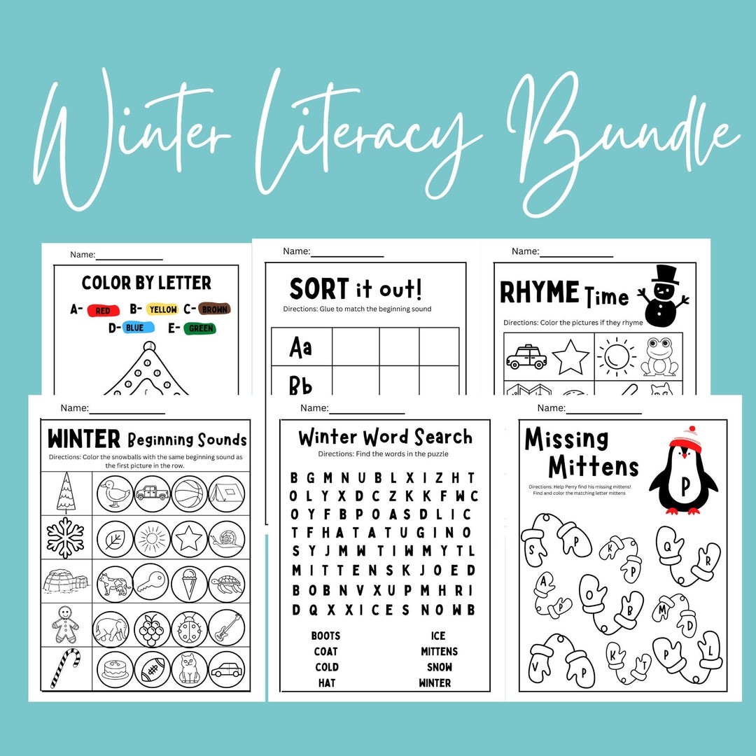 Winter Literacy Bundle: Preschool Kindergarten Worksheets (digital ...