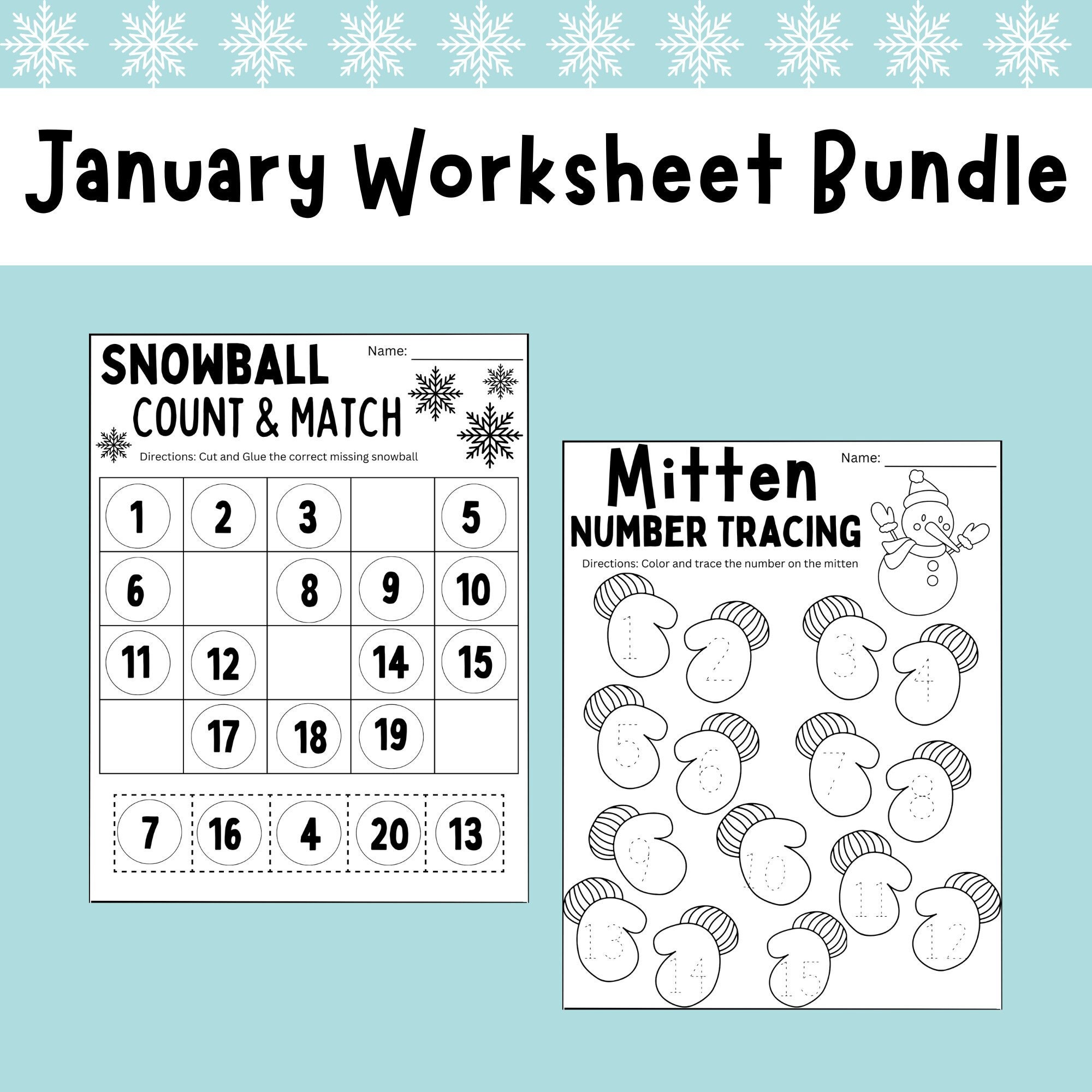 January Preschool Printable Bundle | Winter Digital Download Worksheets ...