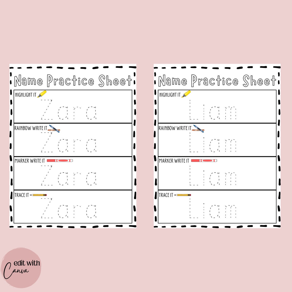 Custom Name Writing Practice Worksheet for Kids, Digital Handwriting ...