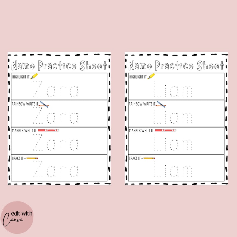 Custom Name Writing Practice Worksheet for Kids, Digital Handwriting ...
