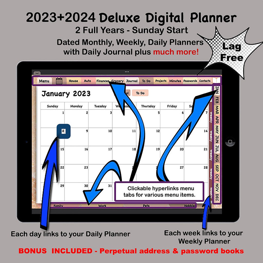 Digital Planner 2023 & 2024 2 Years Dated iPad Planner - Etsy