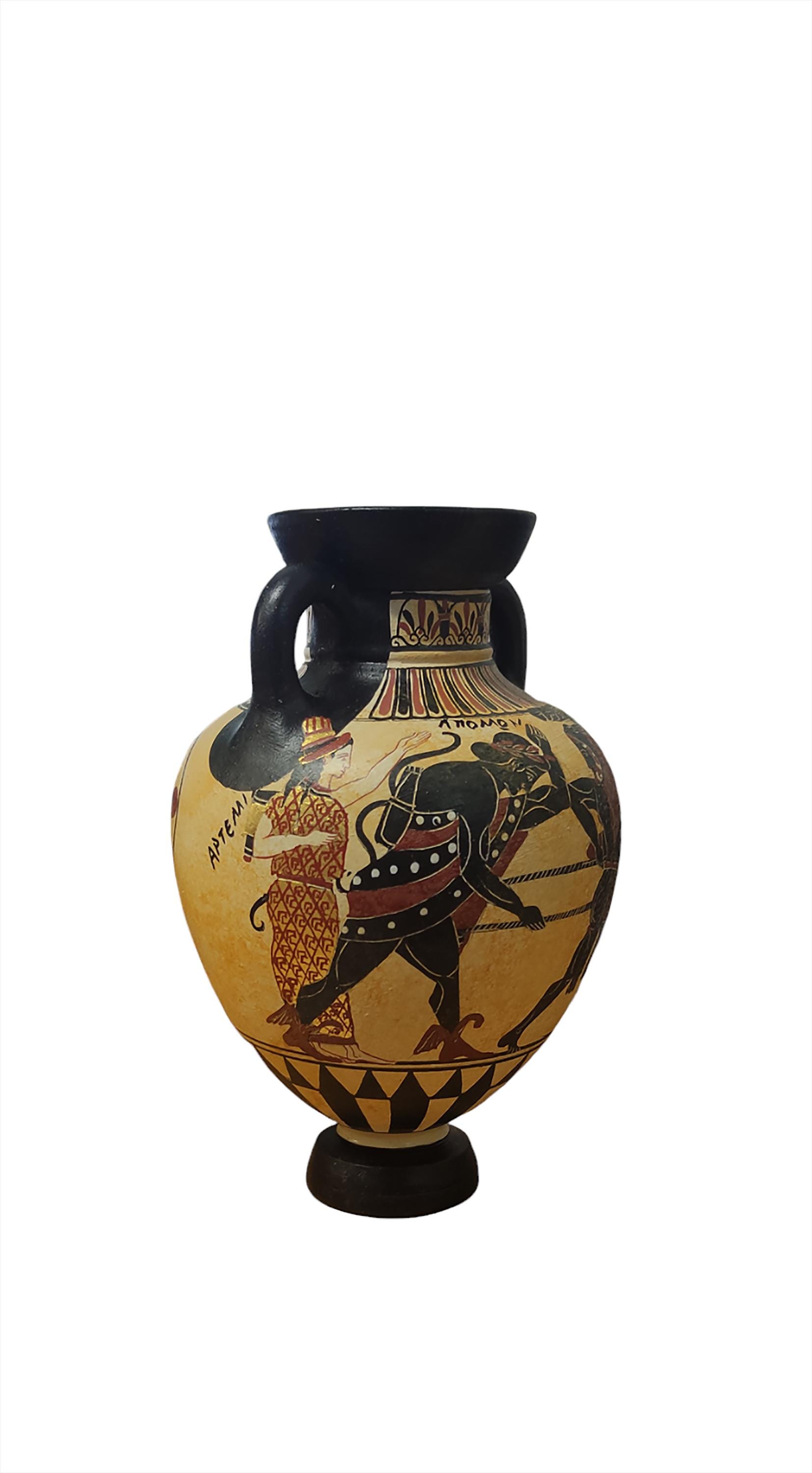 Ceramic Amphora Greek Goddess Artemis, God Apollo, Hero Herakles ...