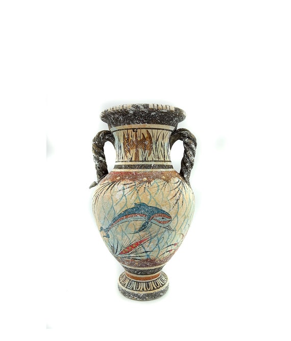 Minoan Ceramic Vase Dolphin Fresco Ancient Greek Pottery - Etsy