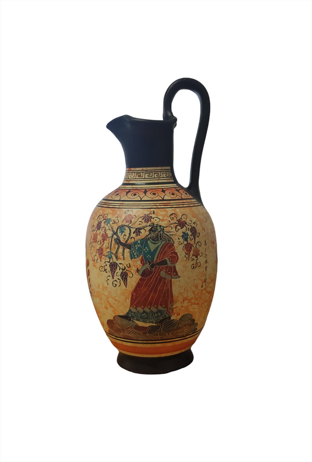 Ceramic Oinochoe Black Figures, Jug God Dionysos Greek Mythology ...