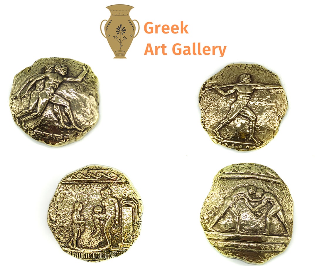 Greek Games Set in Coin Shape Polished Brass 3.54 Inches - Etsy