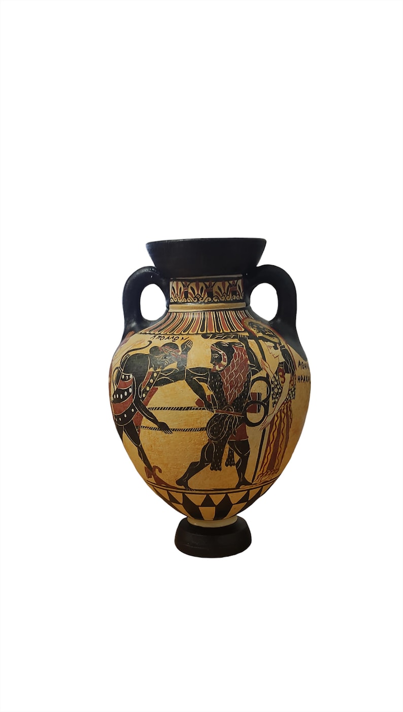 Ceramic Amphora Greek Goddess Artemis, God Apollo, Hero Herakles ...