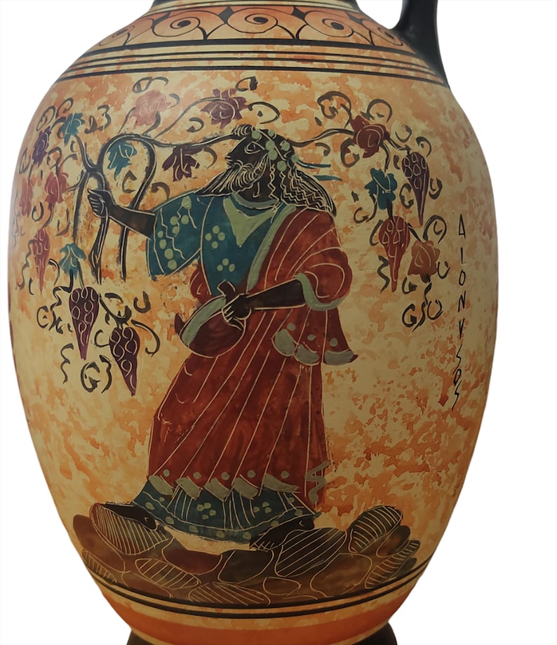 Ceramic Oinochoe Black Figures, Jug God Dionysos Greek Mythology ...