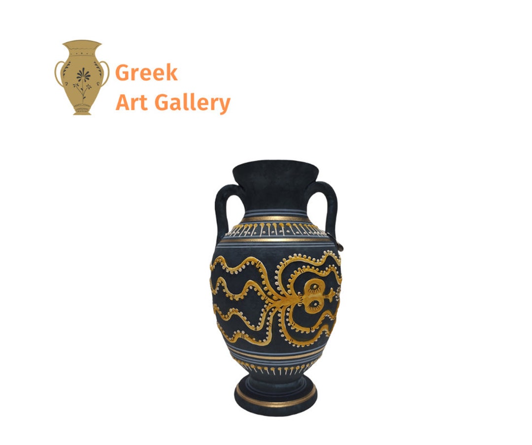 Ancient Greek Blue Ceramic, Embossed Minoan Amphora Octopus, Minoan Art ...