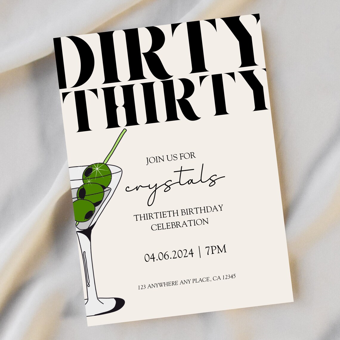 Dirty Thirty Birthday Party Invite Martini Themed Birthday Dirty Thirty ...