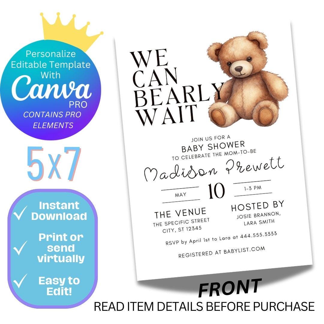 Editable We Can Bearly Wait Baby Shower Invitation, Ralph Lauren Baby ...