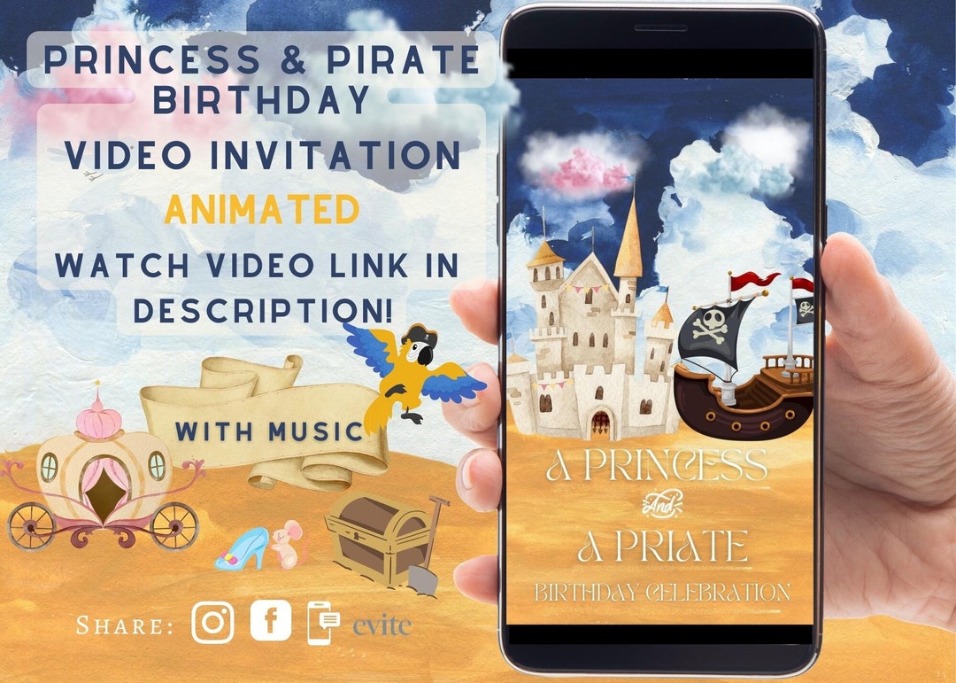 Princess & Pirate Birthday Video Invitation (separate Ages Optional) - Etsy