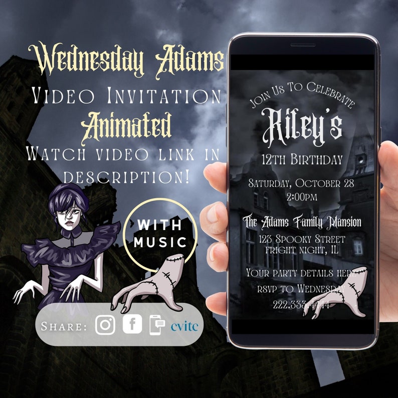 Wednesday Adams Animated Party Invitation - Etsy