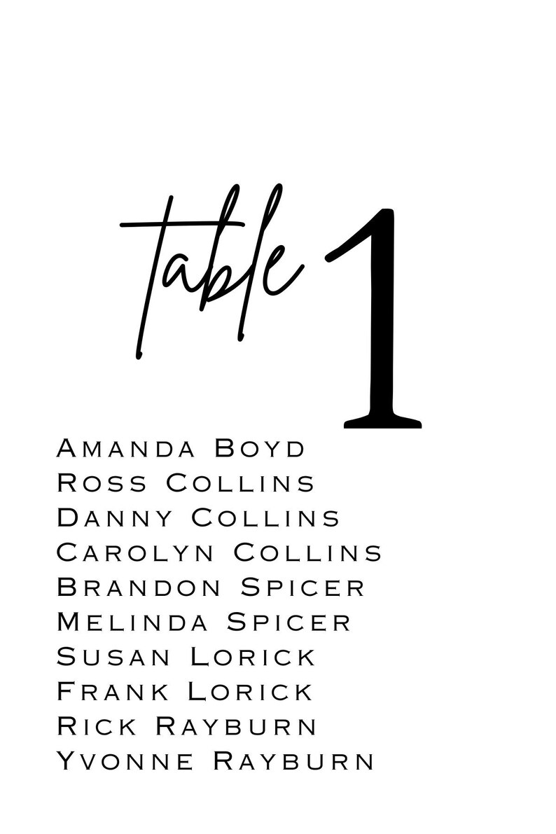 Table Seating Chart Cards TEMPLATE, Wedding Seating Chart, Table ...