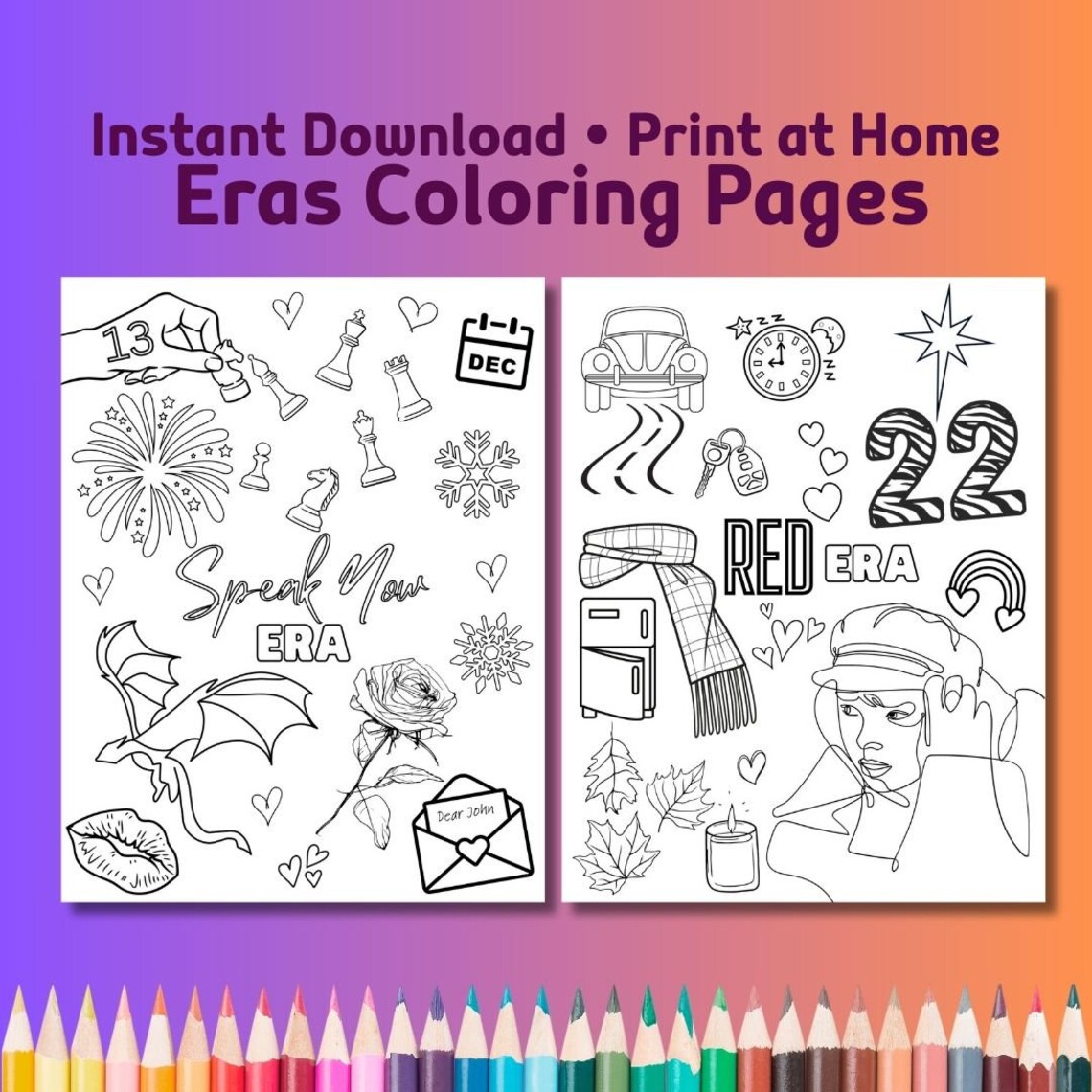 Eras Coloring Pages, Eras Birthday Party Activities, Birthday Era Party ...