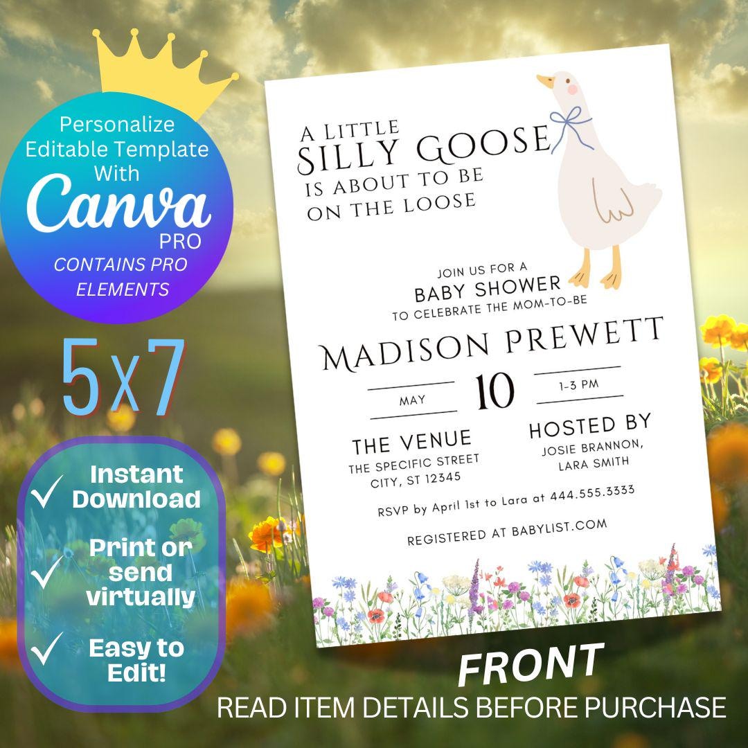 Editable A Silly Goose Baby Shower Invitation, A Little Silly Goose is ...