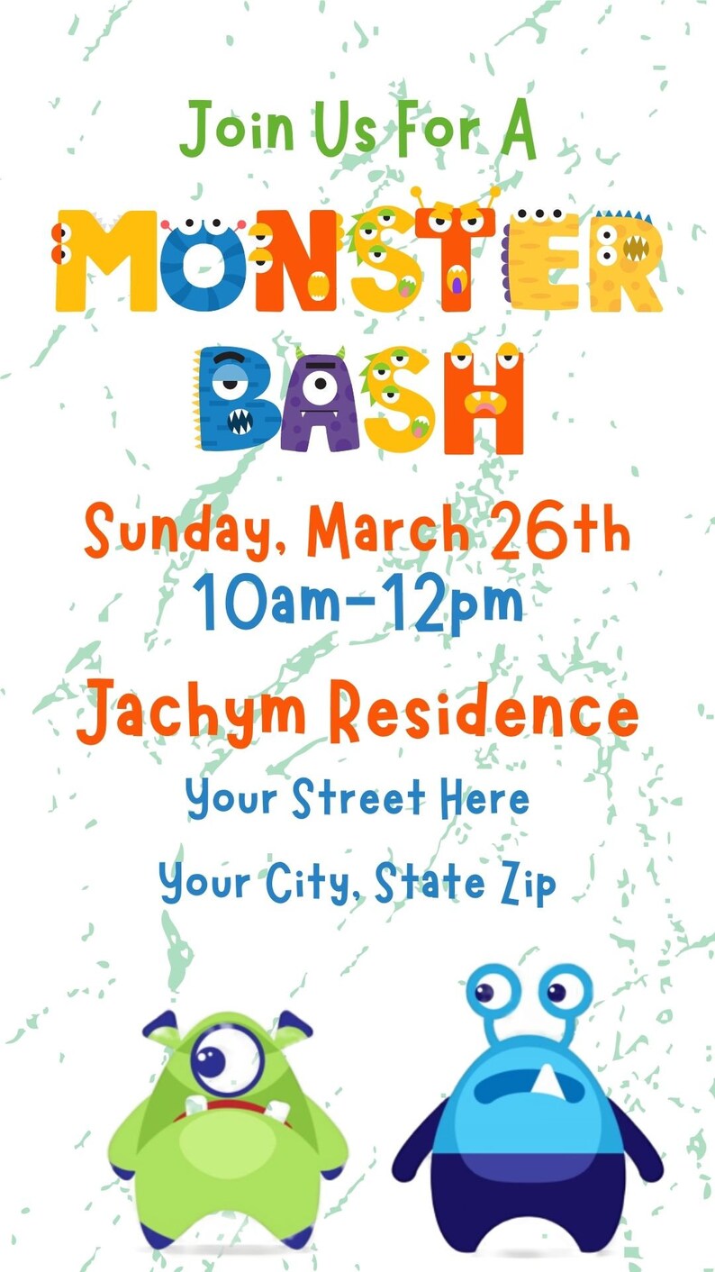 Monster Birthday Bash Video Invitation - Etsy