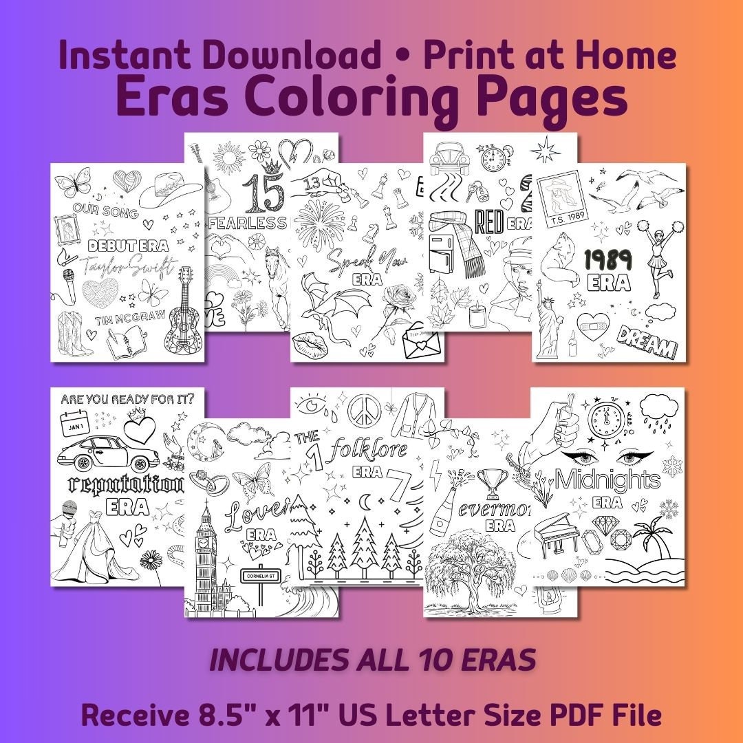 Eras Coloring Pages, Eras Birthday Party Activities, Birthday Era Party ...