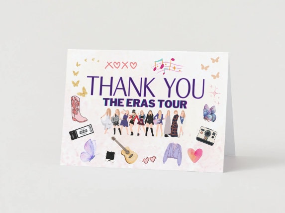 Taylor Swift Birthday Eras Thank You Card, Thank You Note, Taylor Swift ...