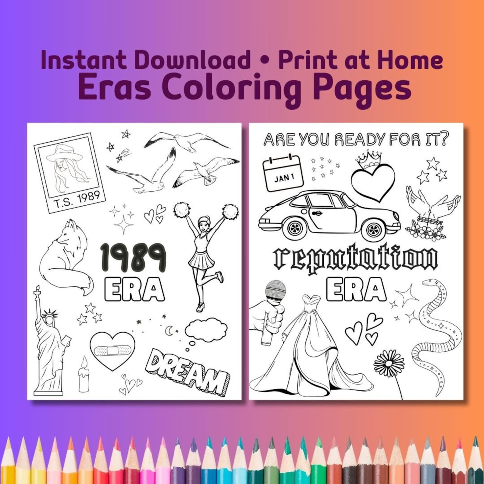 Eras Coloring Pages, Eras Birthday Party Activities, Birthday Era Party ...
