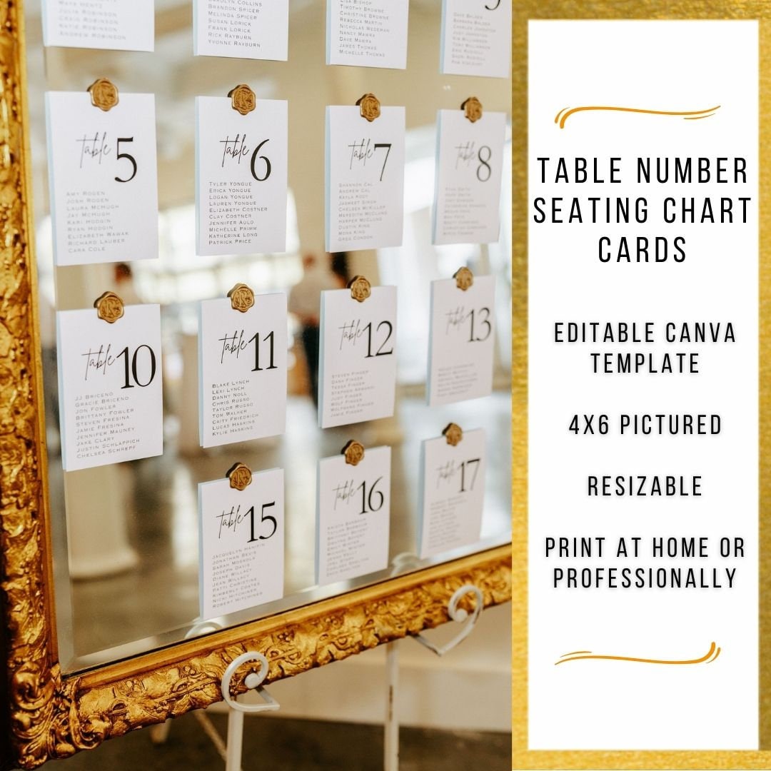 Table Seating Chart Cards TEMPLATE, Wedding Seating Chart, Table ...