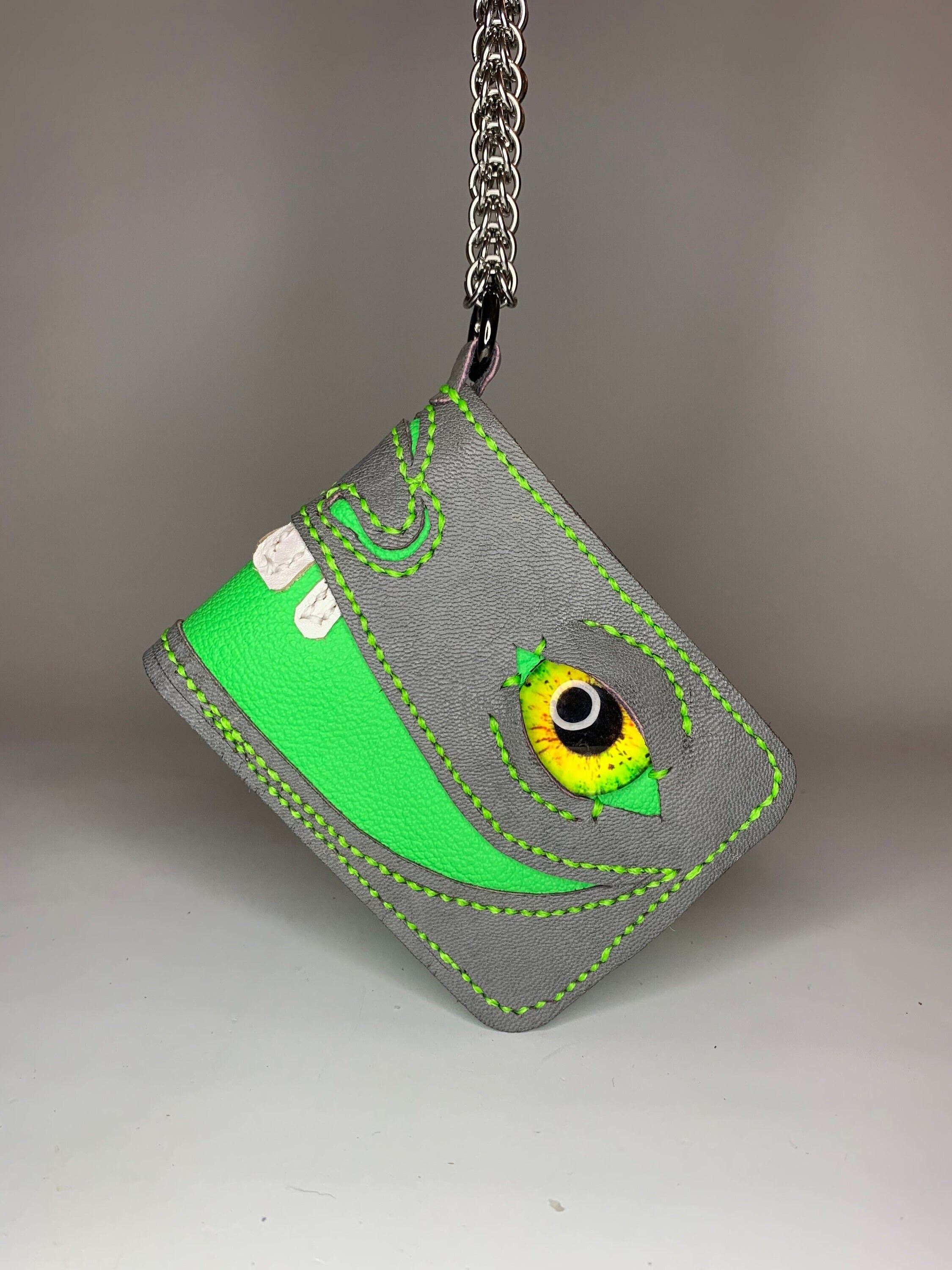 Neon Green Goblin Face Bifold Wallet. Chainmail Wallet Chain. - Etsy