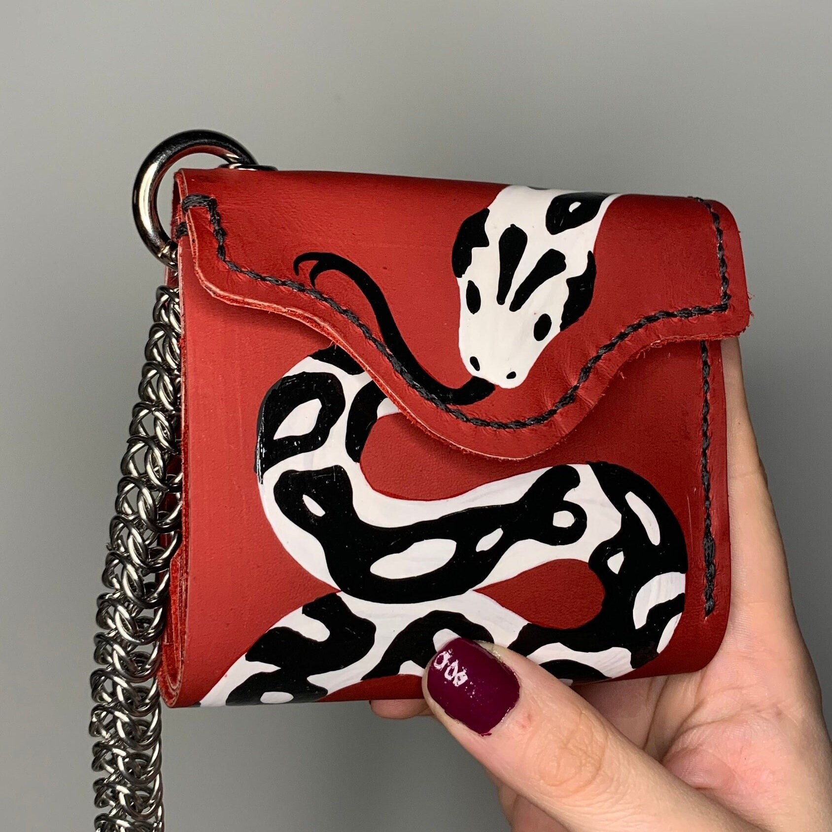 Snake Wallet. Handcrafted Leather Trifold With Coin Pouch. Stainless ...