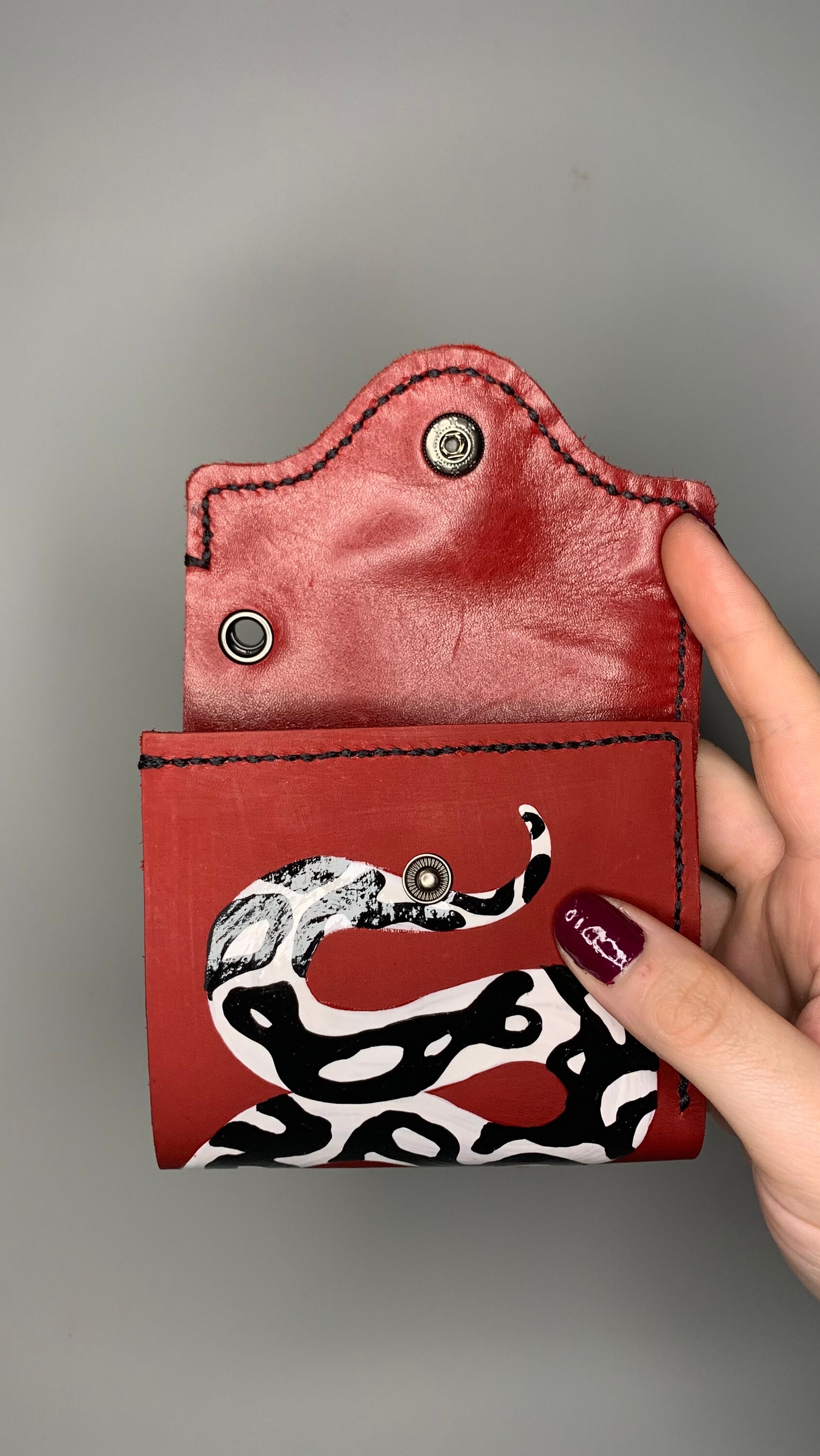 Snake Wallet. Handcrafted Leather Trifold With Coin Pouch. Stainless ...