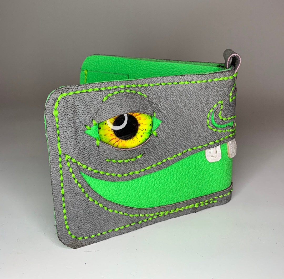 Neon Green Goblin Face Bifold Wallet. Chainmail Wallet Chain. - Etsy
