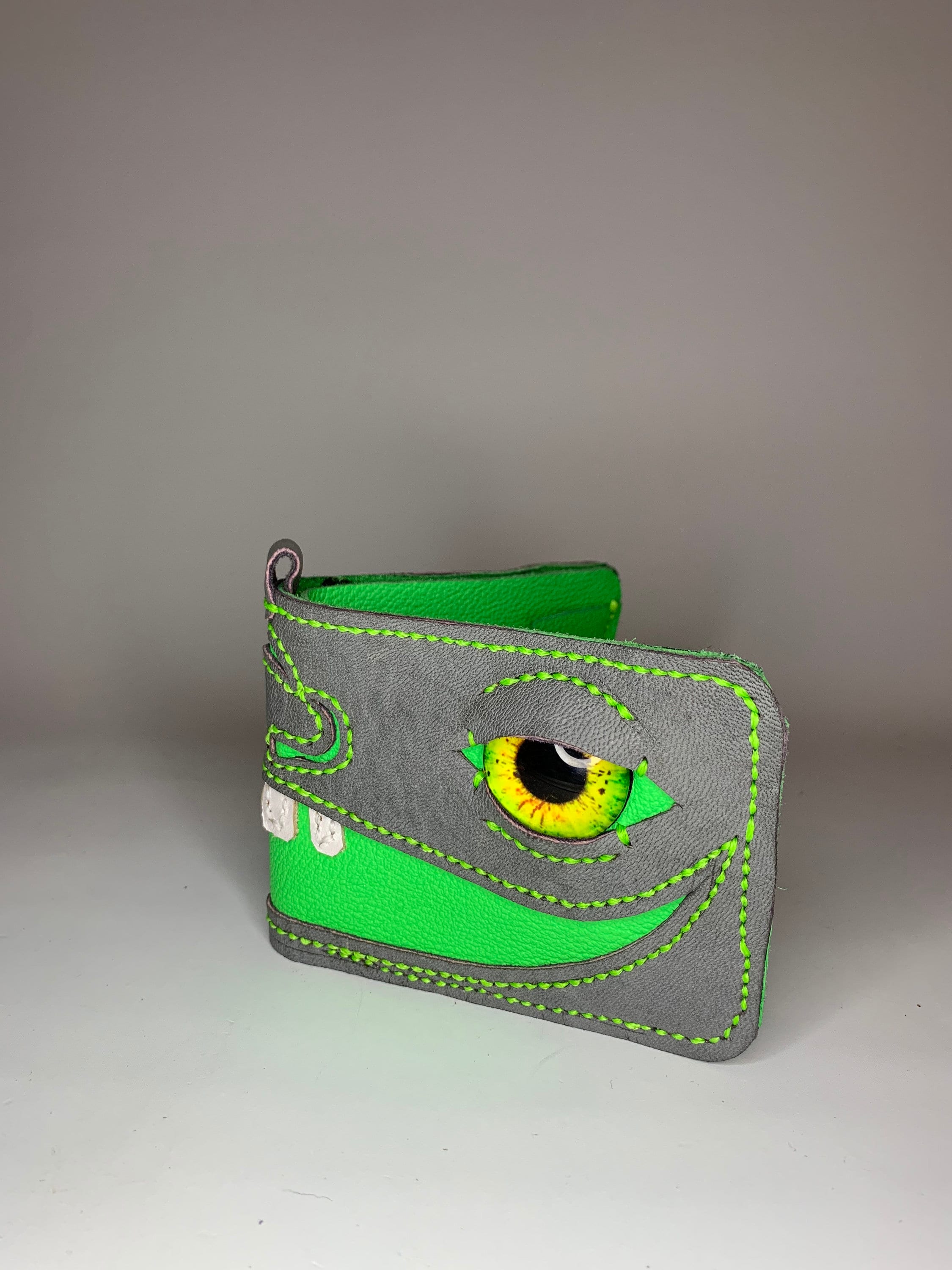 Neon Green Goblin Face Bifold Wallet. Chainmail Wallet Chain. - Etsy
