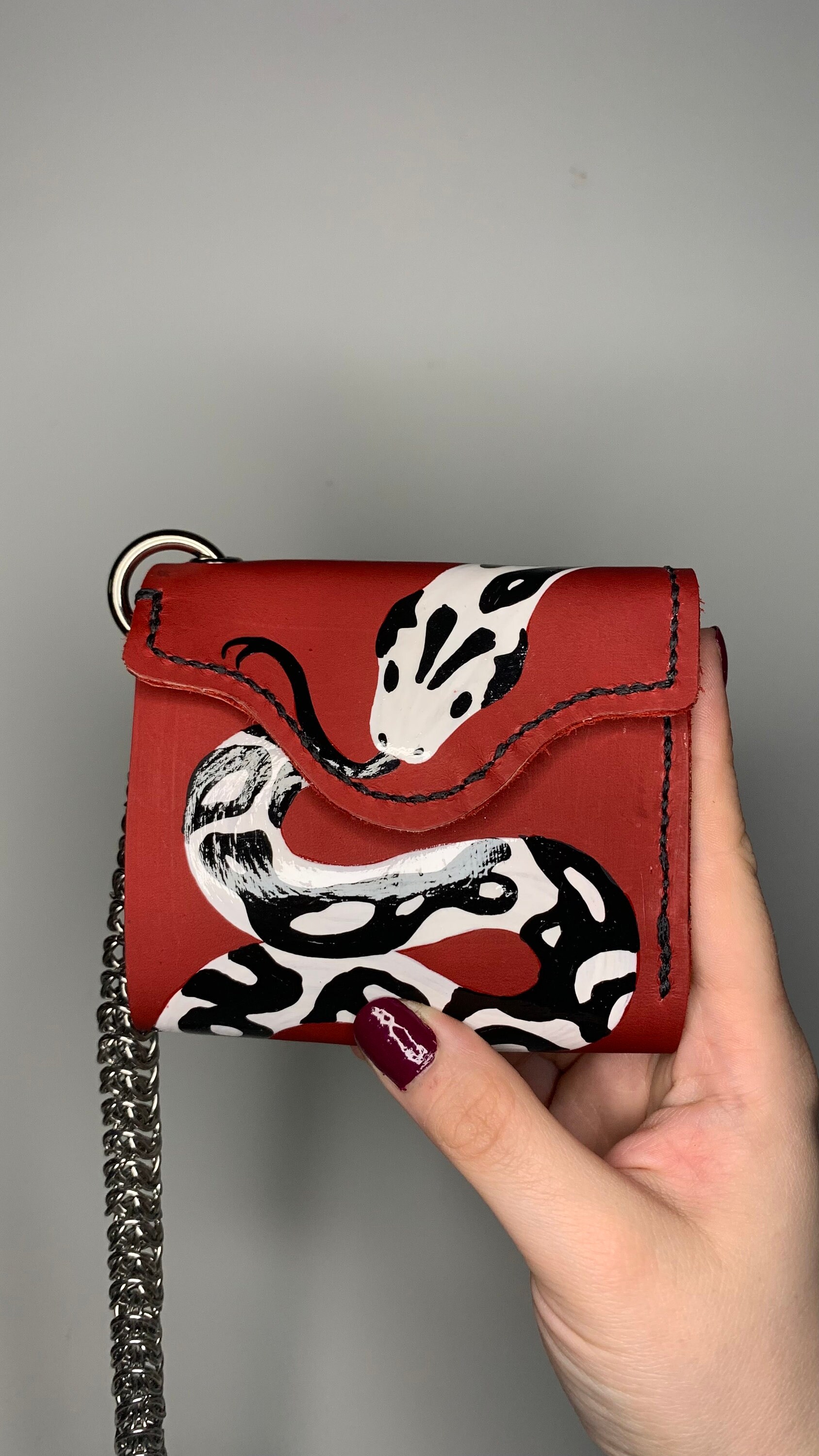 Snake Wallet. Handcrafted Leather Trifold With Coin Pouch. Stainless ...