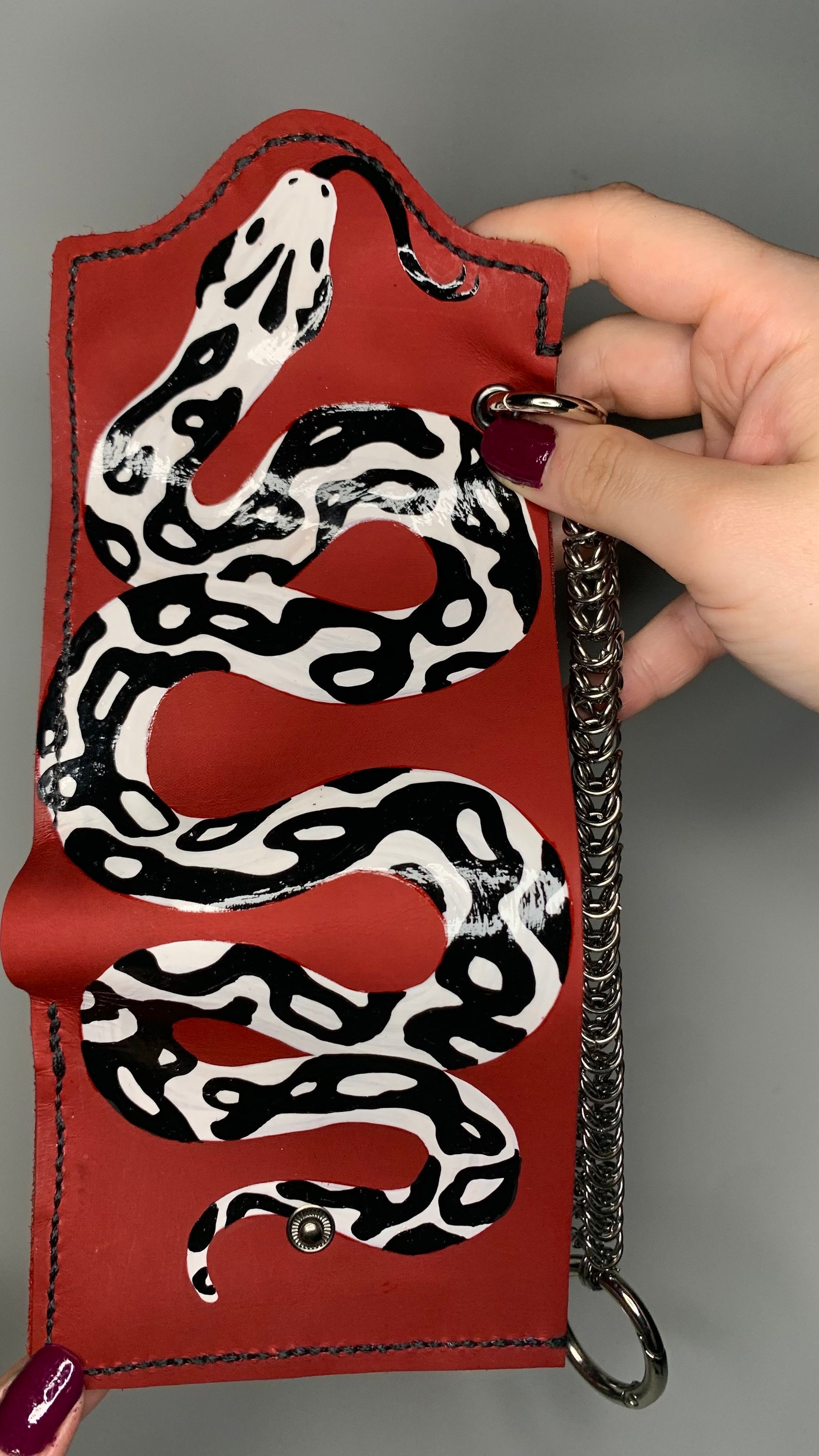 Snake Wallet. Handcrafted Leather Trifold With Coin Pouch. Stainless ...