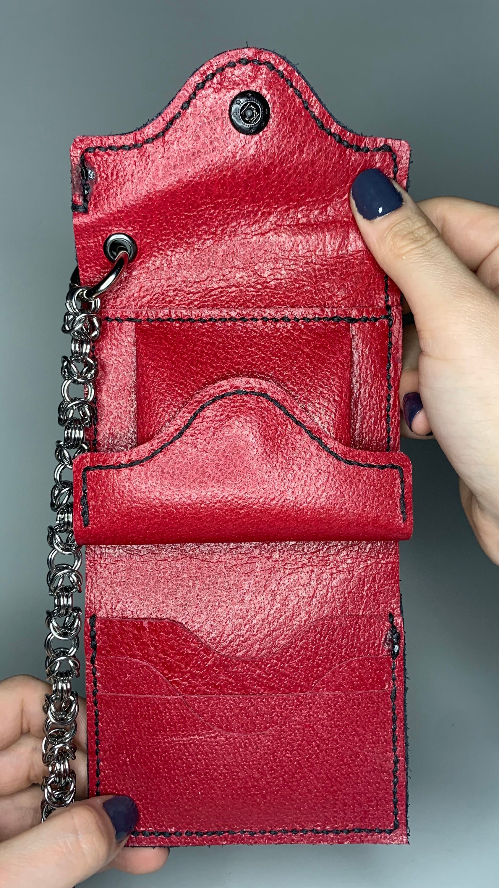 Strawberry Wallet. Handcrafted Leather Trifold. Chainmail Wallet Chain ...