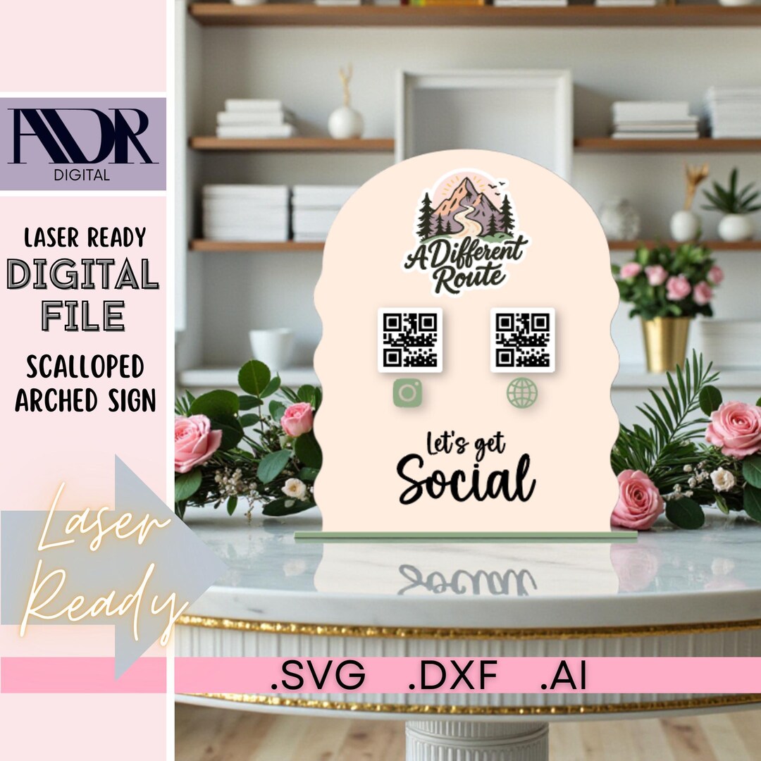 Tall and Short Scalloped Double QR Code Sign, Digital Download Laser ...