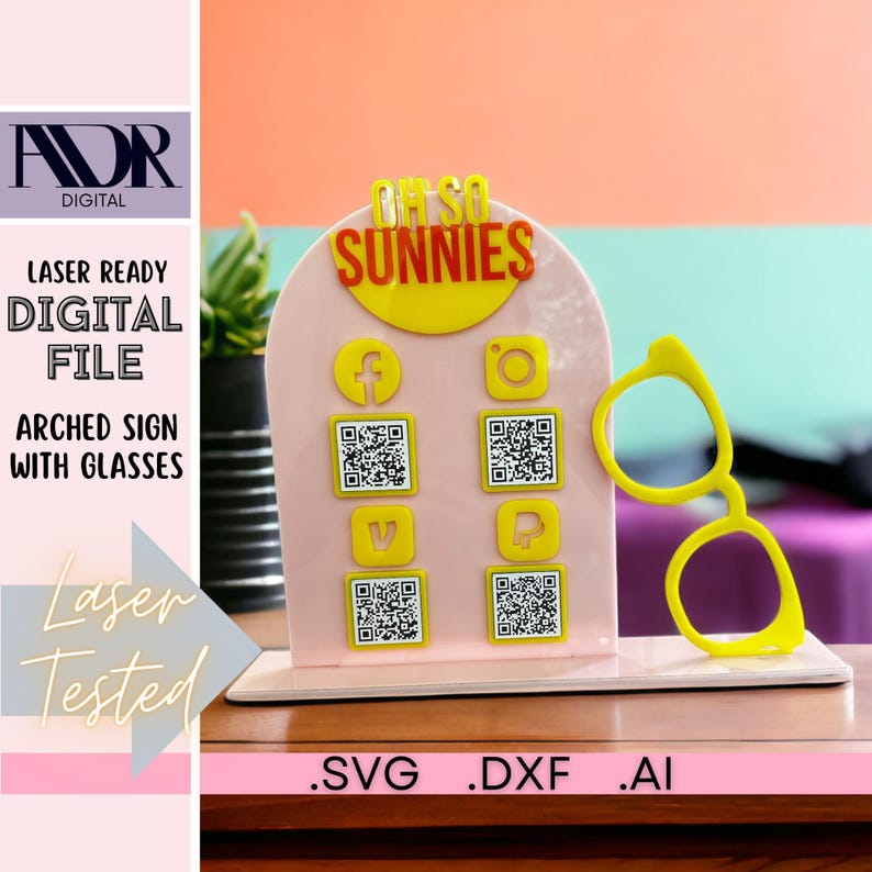 Eyeglasses Arch QR Code Sign SVG – Optical Display Laser Cut File for ...