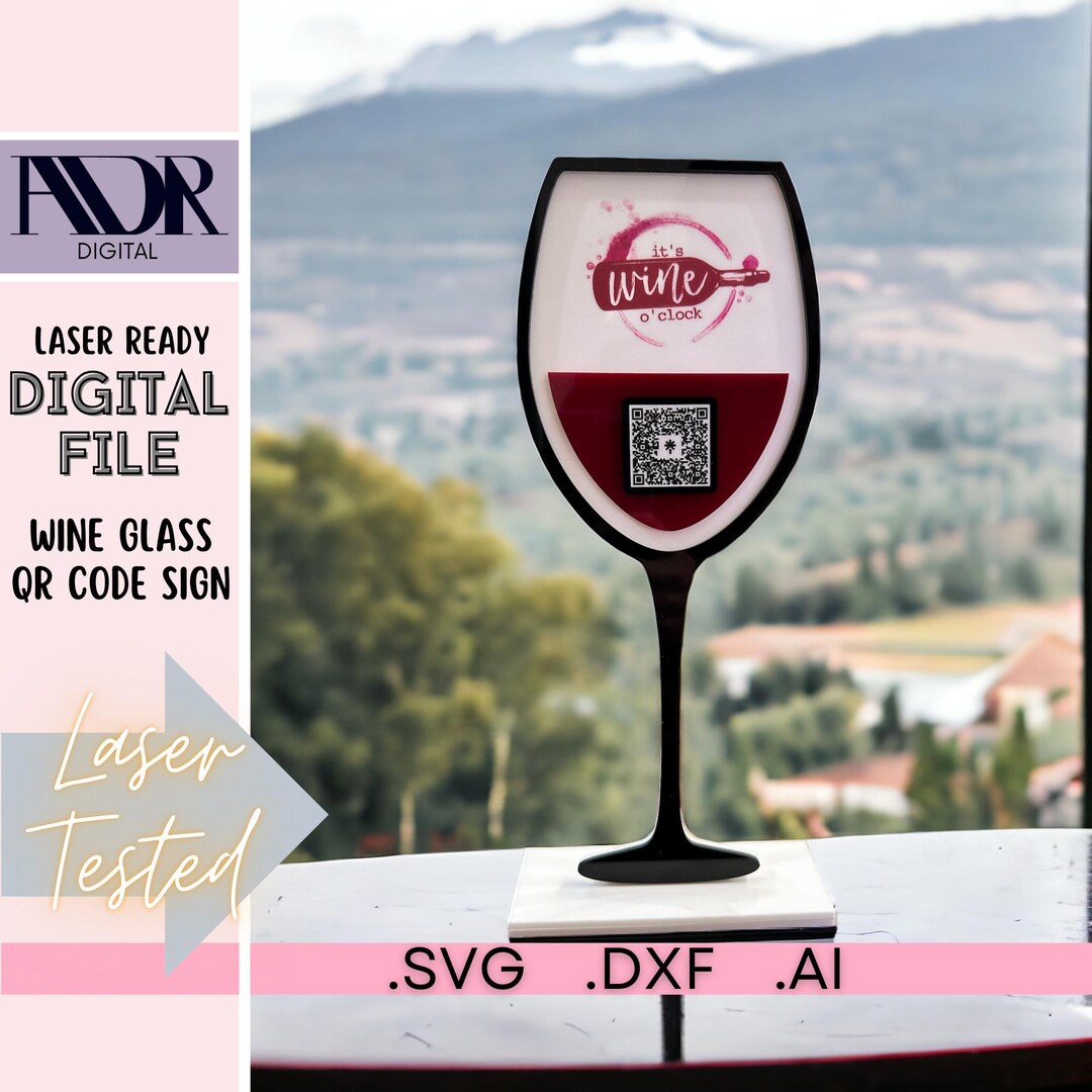 Wine Glass QR Code Sign SVG – Laser Cut Acrylic Display File for Bars ...