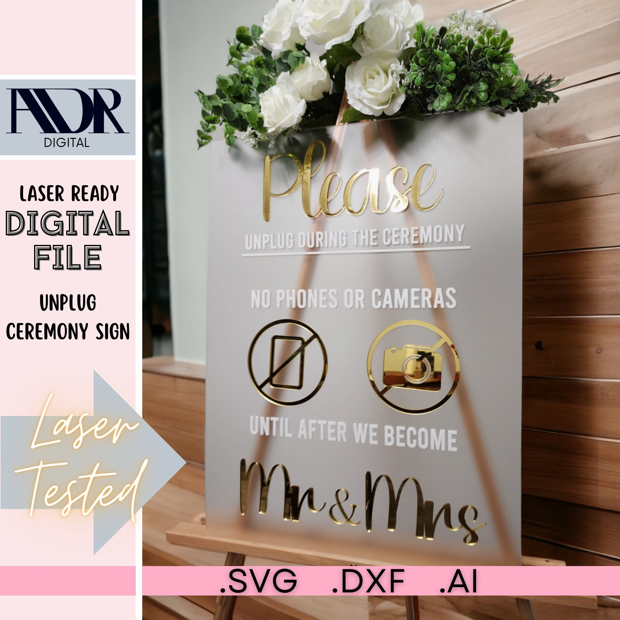 SVG Unplugged Ceremony Sign, Digital Download, Template, Laser Cutter ...