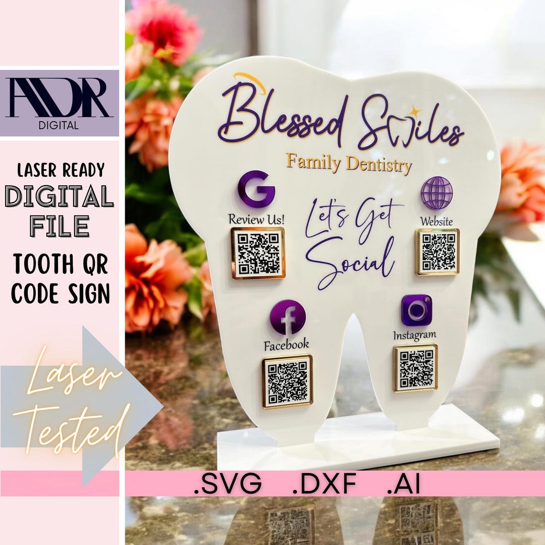 Tooth QR Code Sign SVG – Dental Office Laser Cut File for Acrylic ...