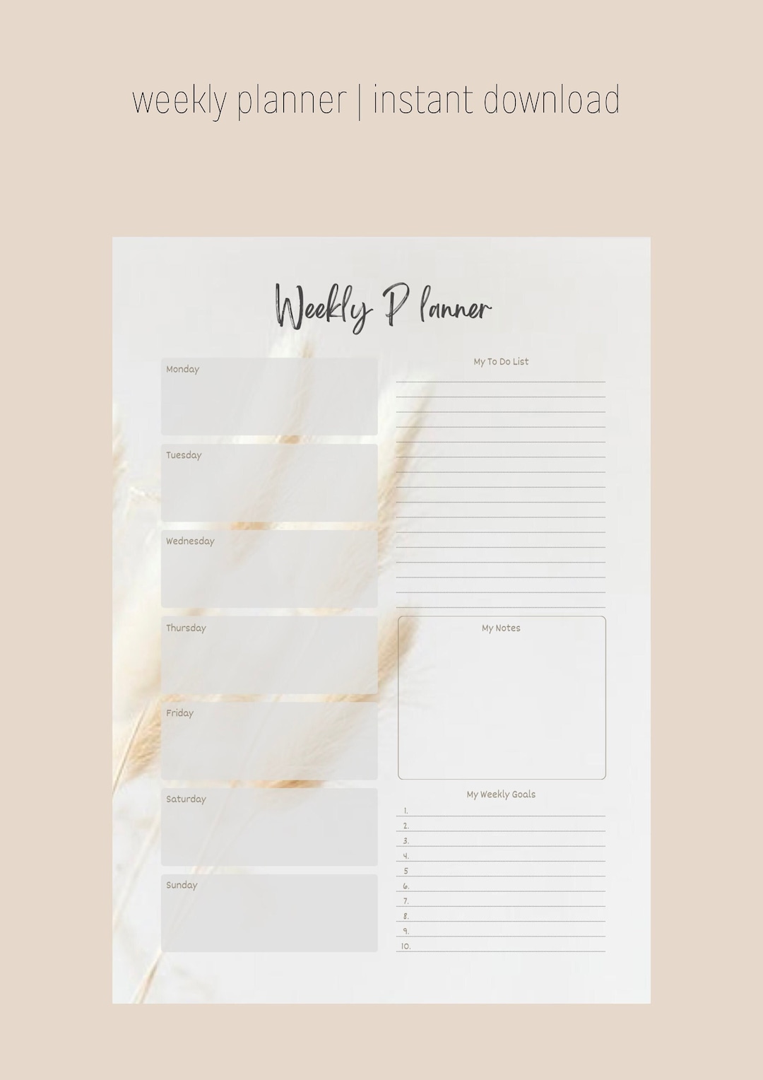 Weekly Planner Printable Aesthetic Planner Elegant Planner Track Your ...