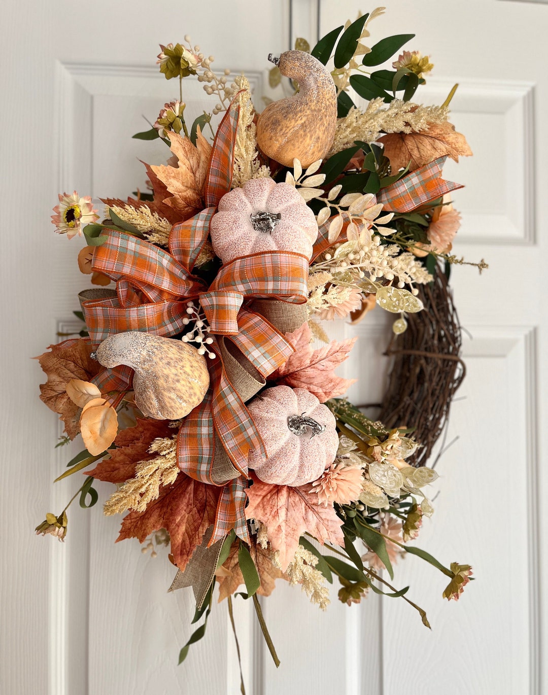 Fall Farmhouse Pumpkin/gourd Wreath, Grapevine Fall Wreath for Front ...