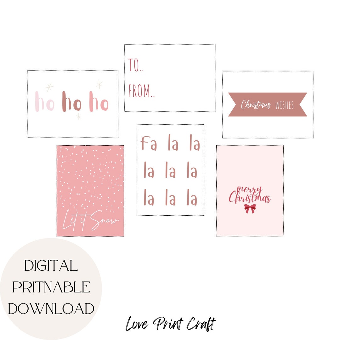Printable Cute Pink Christmas Gift Tags Printable Digital Download, DIY ...