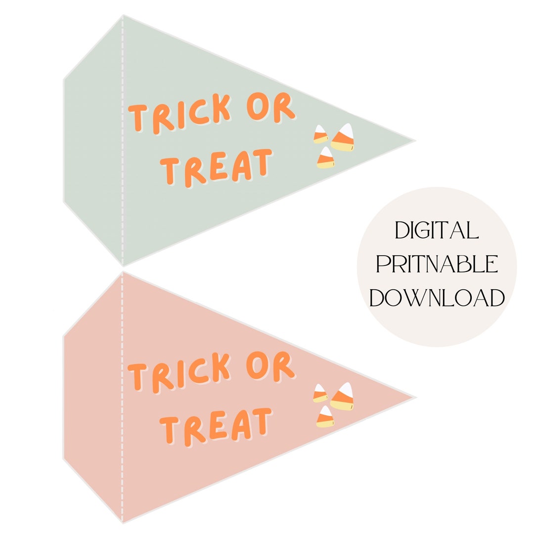 Trick or Treat Halloween Pennant Flag Printable Cute Halloween Download ...