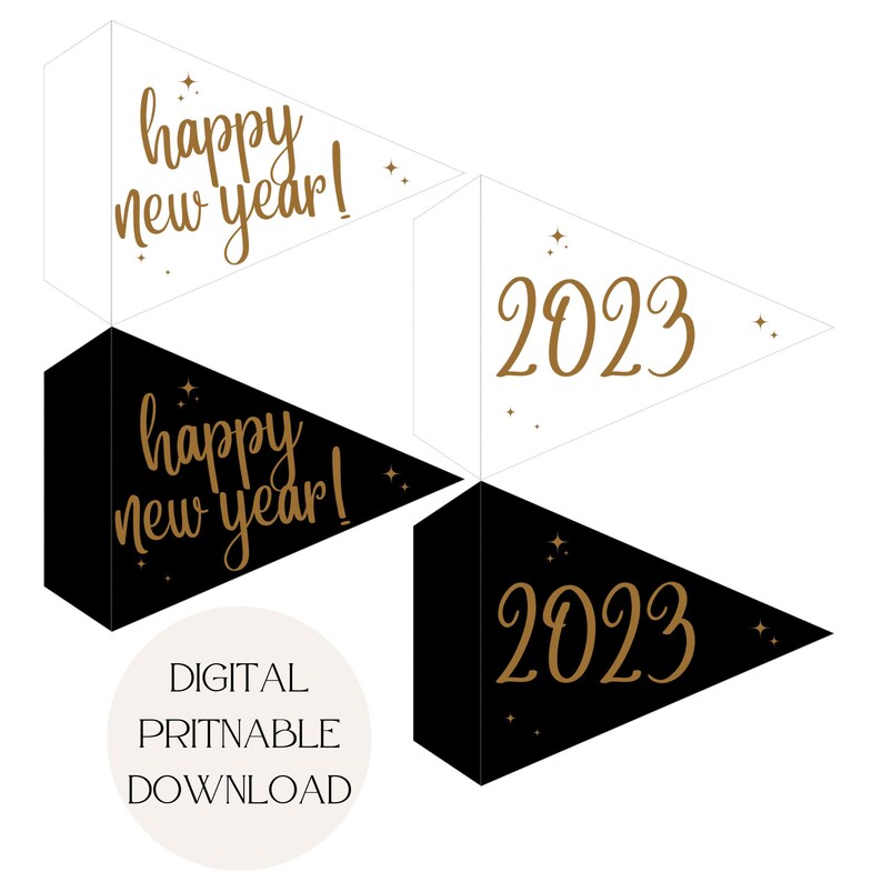 2023 Happy New Year Pennant Flag Printable Printable Digital Download ...