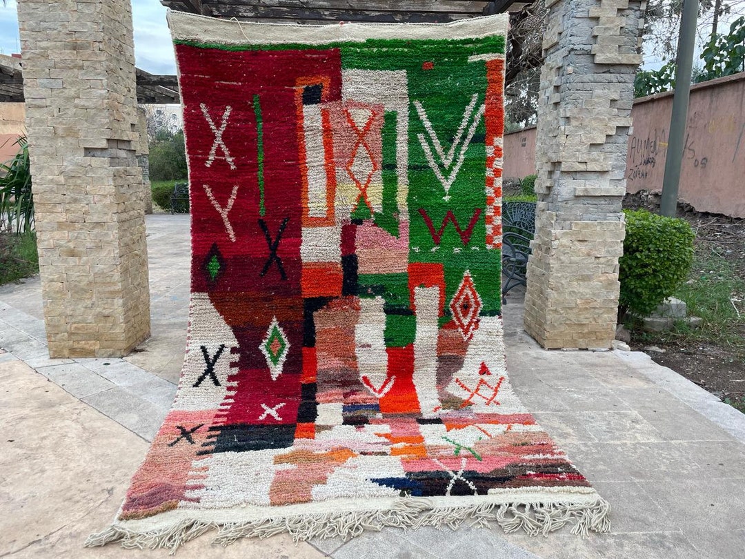 Bohemian Berber Area Moroccan Rug Soft Handmade Green Wool Rug Boujaad ...