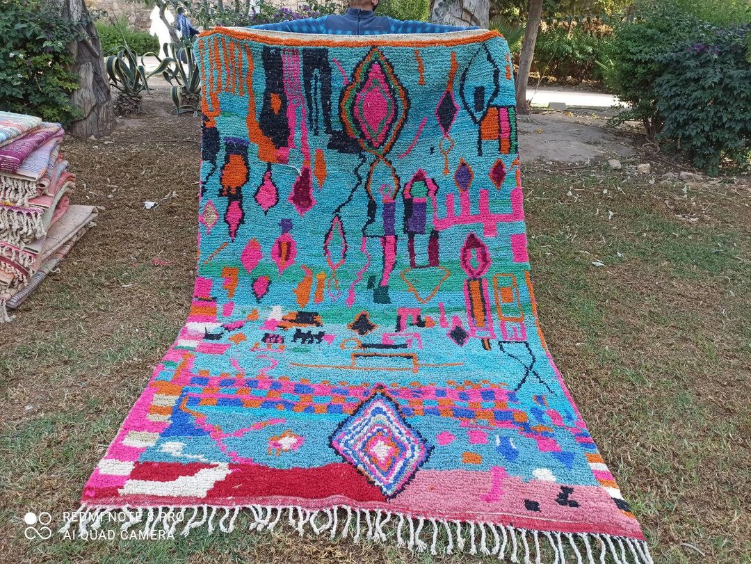 Blue Colorful Moroccan Rug, Custom Fabulous Boujad Rug, Azilal Area Rug ...