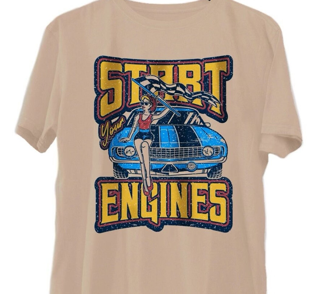 UNISEX Start Your Engines Graphic T-shirt, Vintage Hot Rod Car With ...