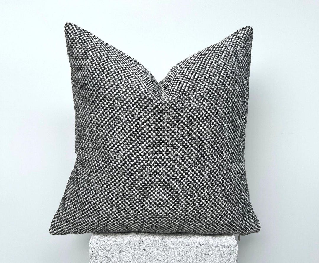 Black and White Basket-weave Woven Pillow Cover, Linen Textured Thick ...